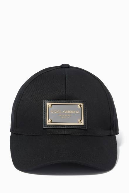 Shop Dolce & Gabbana Black Baseball Cap with DG Patch in Cotton Twill ...