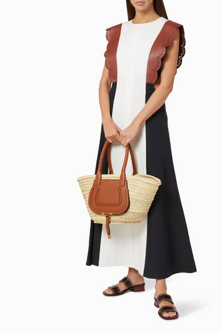 Shop Chloé Brown Small Marcie Basket Bag in Raffia & Grained Calfskin ...
