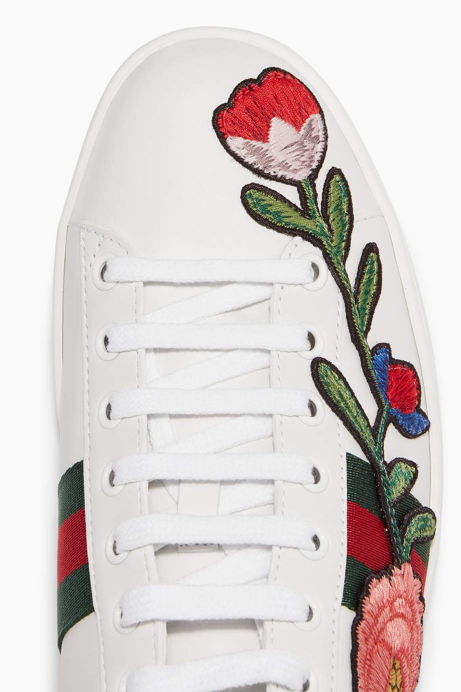 Shop Gucci White White Ace Floral-Embroidered Sneakers for Women ...