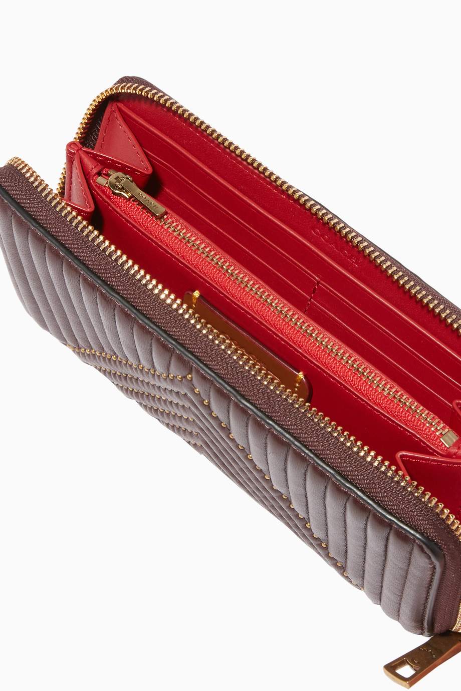 Shop Coach Red Burgundy Quilted Accordion Zip Wallet for Women | Ounass UAE
