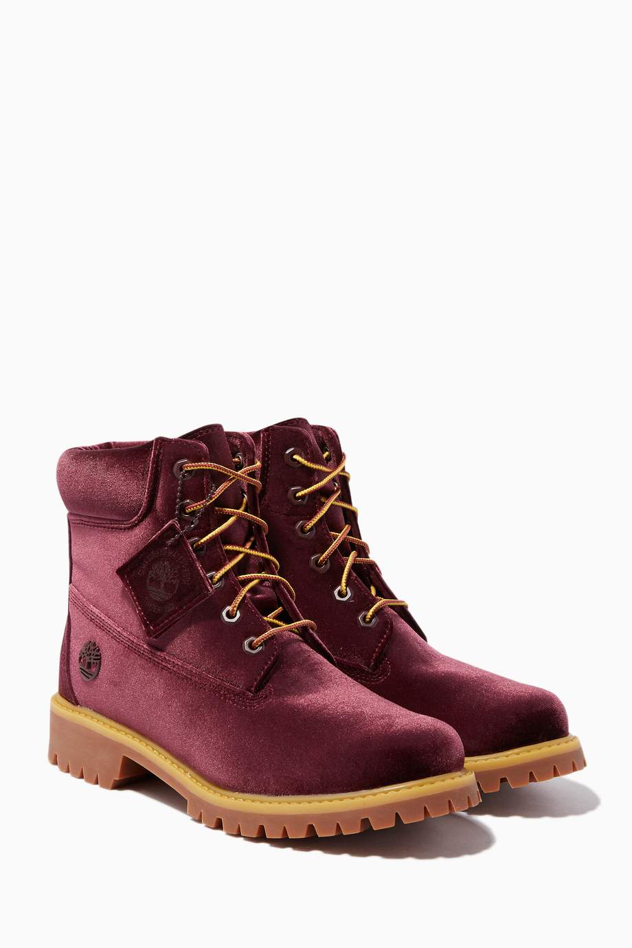 Shop Off-White Red Dark Red Timberland Velvet Hiking Boots for Women ...