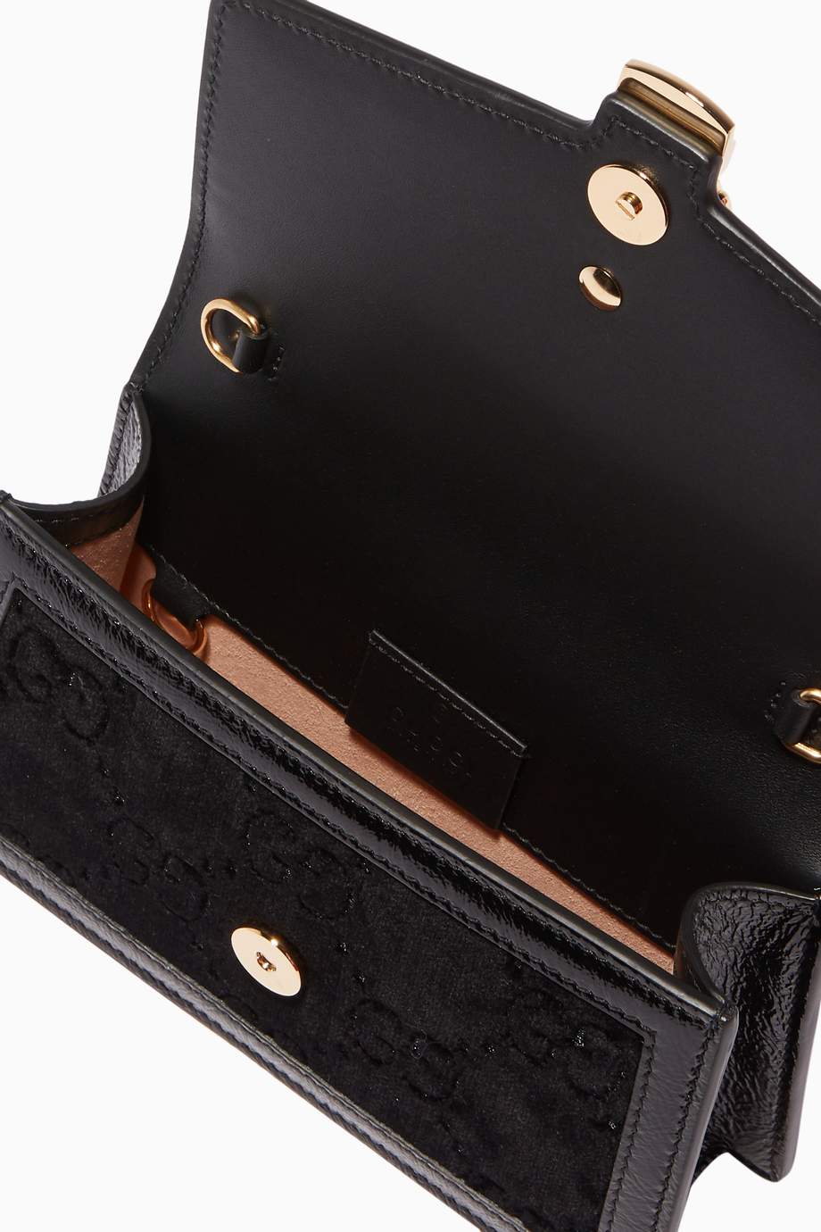 Shop Gucci Black Black Supermini Sylvie Velvet Chain Wallet for Women ...