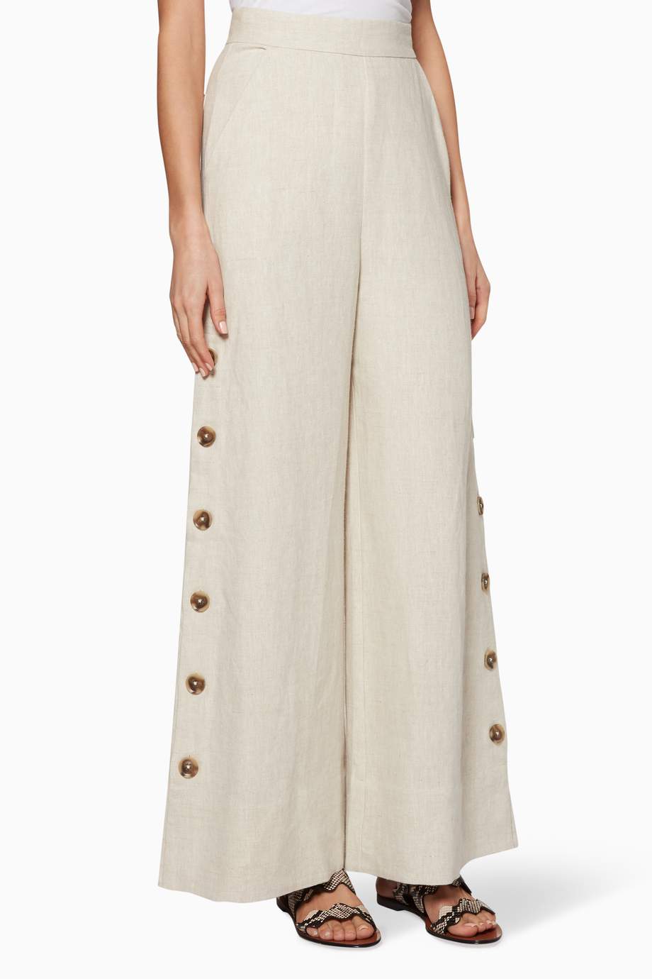 Shop SHONA JOY Neutral Beige Linen Palazzo Pants for Women | Ounass UAE