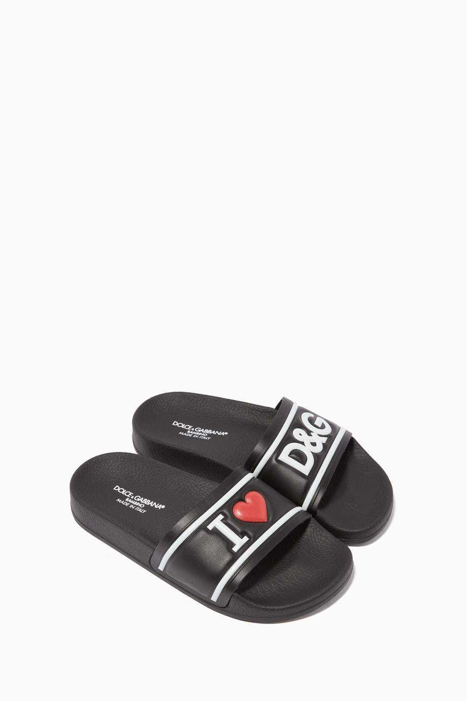 Shop Dolce & Gabbana Black D&G Logo Slides for Kids | Ounass UAE