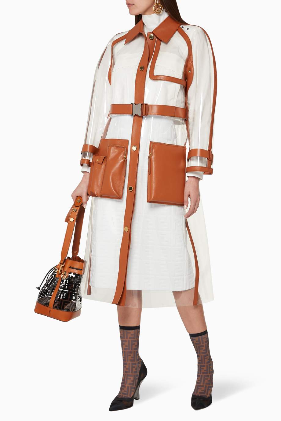 Shop Fendi White Leather & Plastic Trench Coat for Women | Ounass UAE