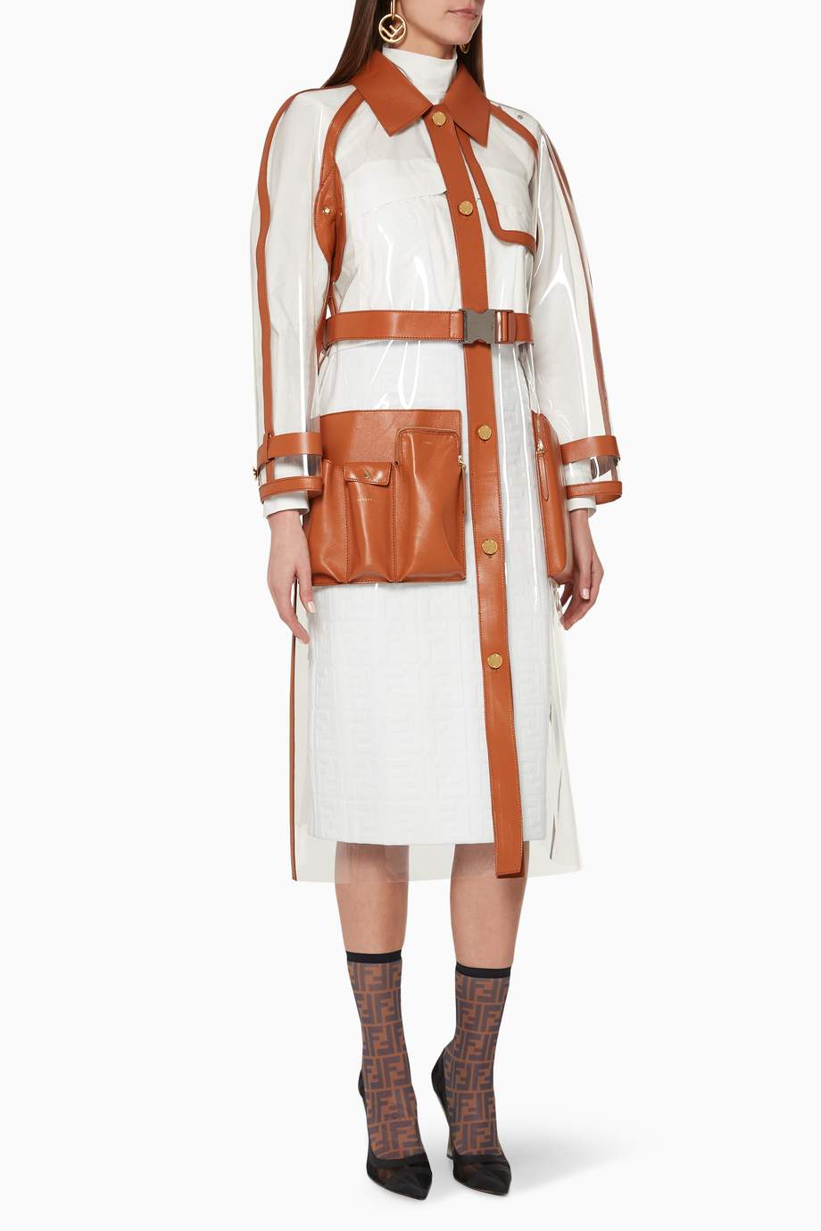 Shop Fendi White Leather & Plastic Trench Coat for Women | Ounass UAE