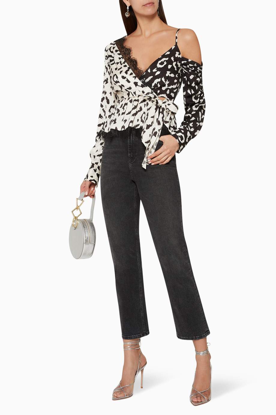 Shop Self-Portrait White Leopard Print Wrap Top for Women | Ounass UAE