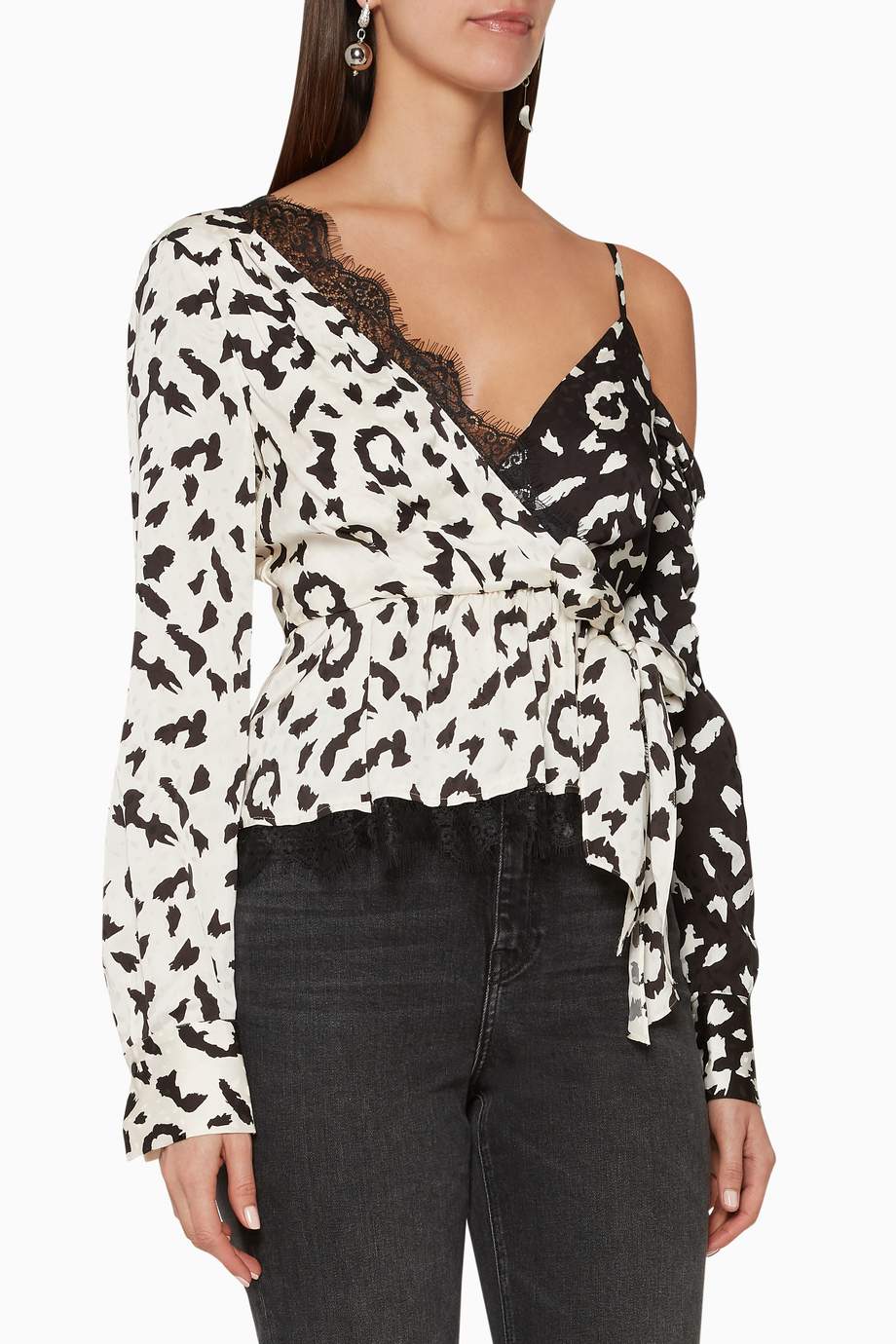 Shop Self-Portrait White Leopard Print Wrap Top for Women | Ounass UAE