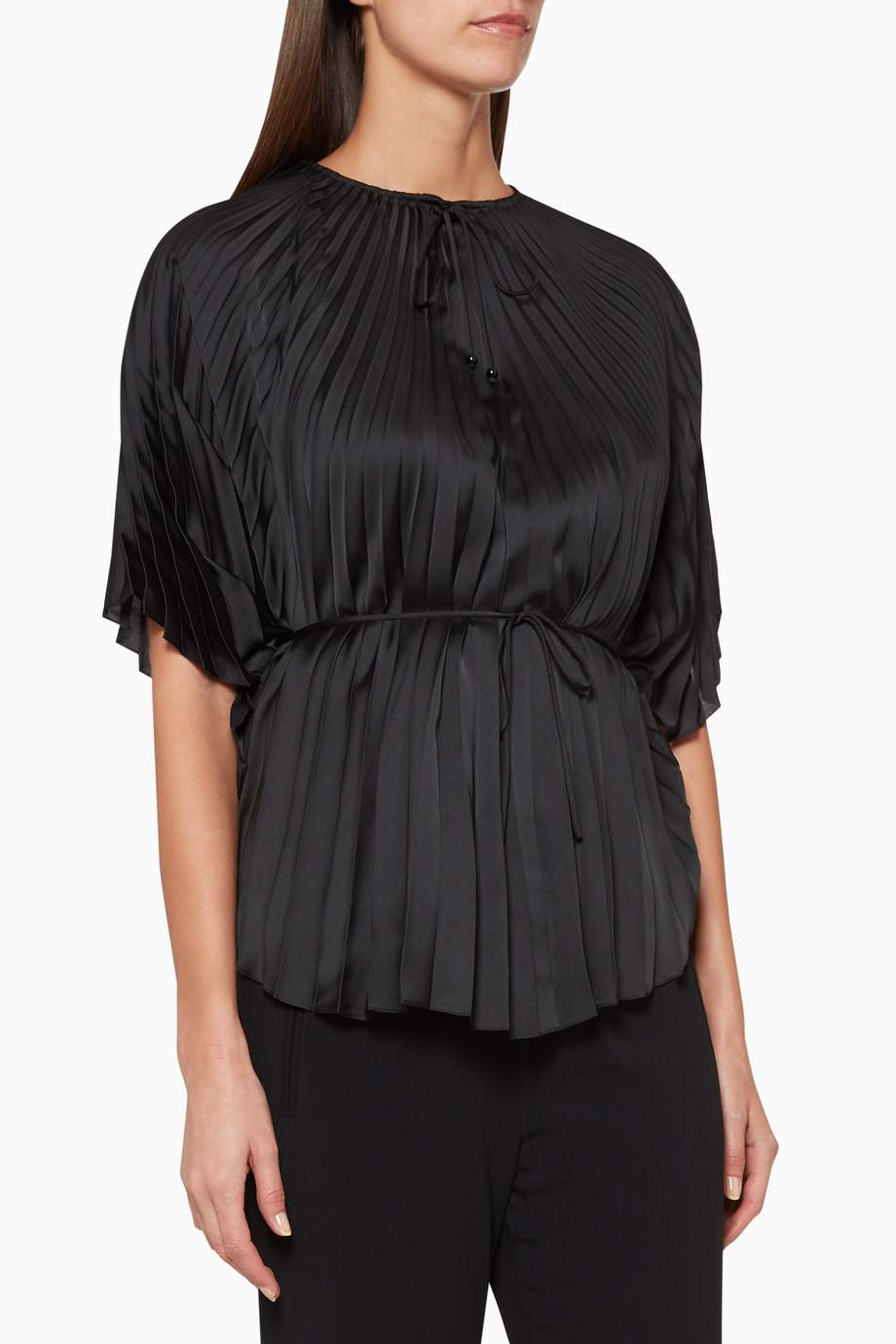 Shop Stella McCartney Black Satin Plissé Pleated Top for Women | Ounass UAE