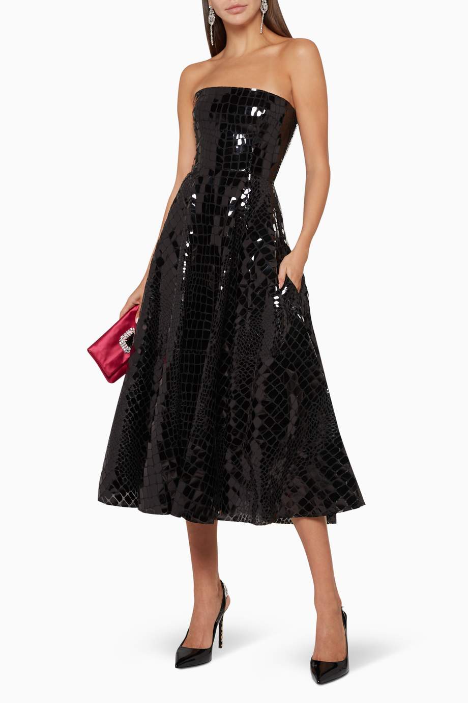 Shop Alex Perry Black Colt Strapless Midi Dress for Women | Ounass UAE
