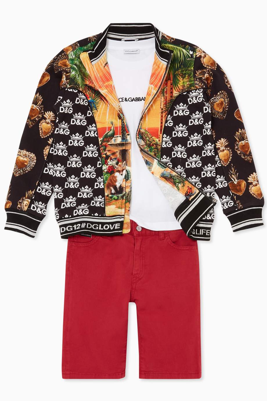 Shop Dolce & Gabbana Multicolour Hawaii DG Print Bomber Jacket for Kids ...