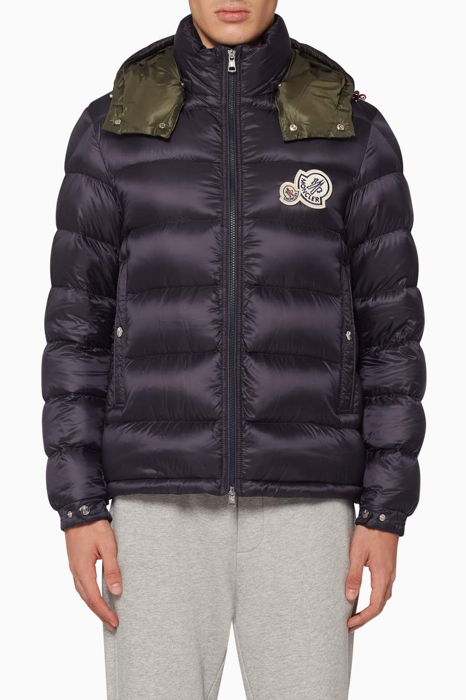 Shop Moncler Blue Bramant Logo Patch Down Jacket for Men | Ounass Oman