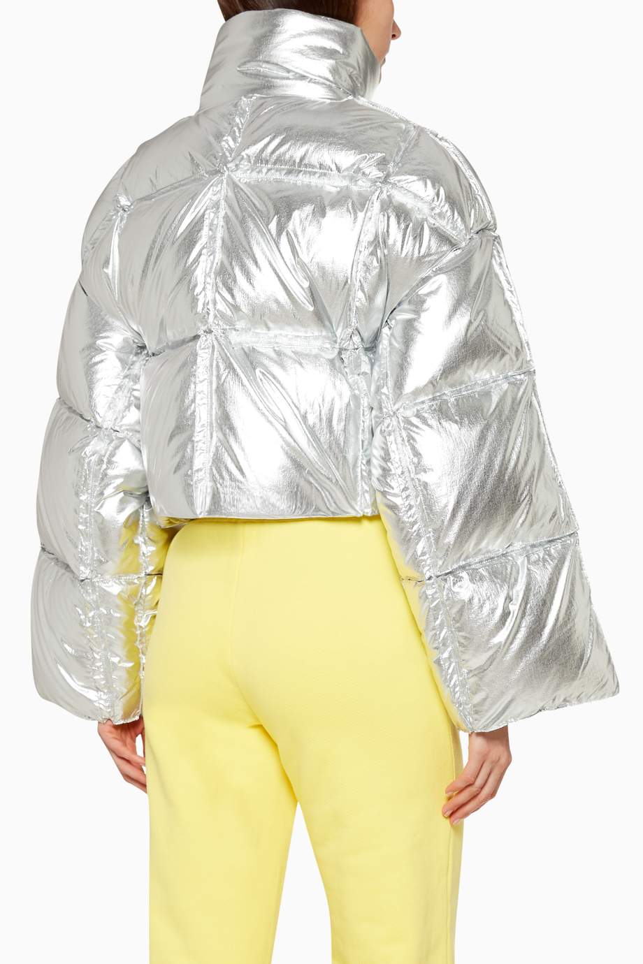 Shop Off-White Silver Metallic Cropped Puffer Jacket for Women | Ounass UAE