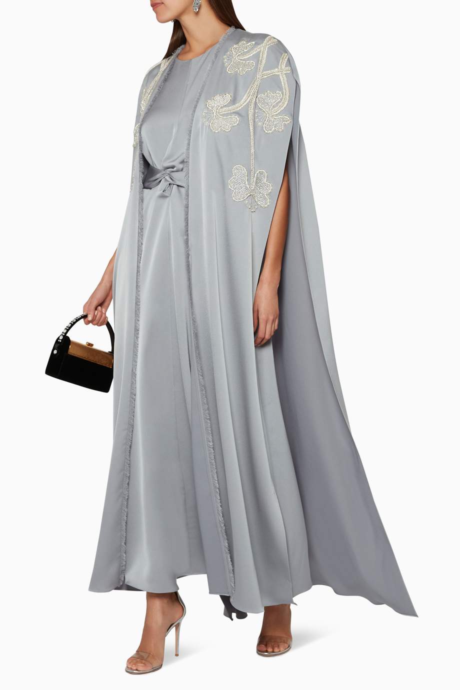 Shop SHATHA ESSA Grey Embellished Cape Kaftan for Women | Ounass Saudi