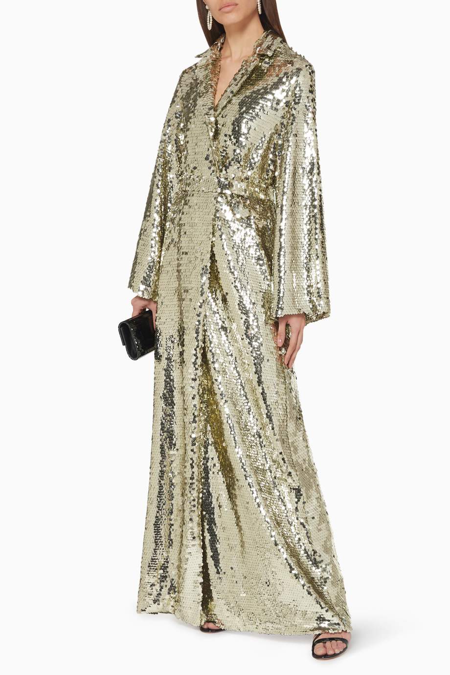 Shop Bouguessa Gold Sequin Robe Dress for Women | Ounass UAE