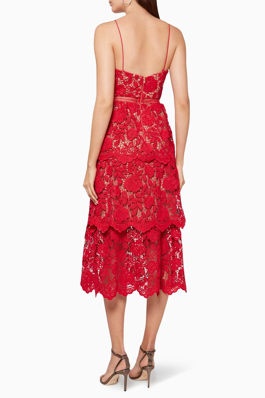 Shop Self-Portrait Pink Fuschia Flower Lace Midi Dress for Women ...