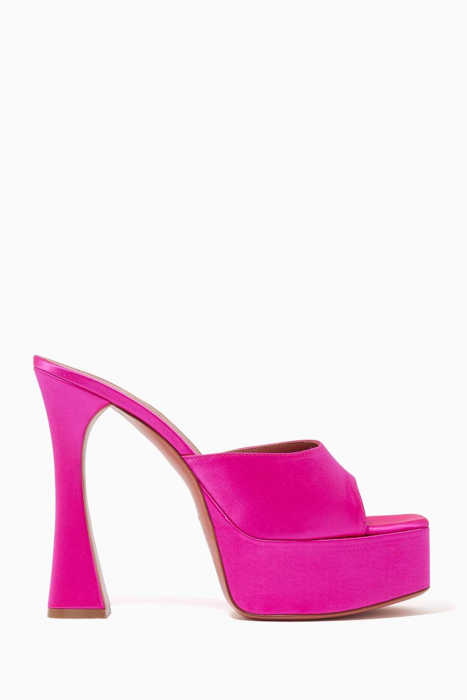 Shop Amina Muaddi Pink Dalida Satin Platform Mules for Women | Ounass UAE