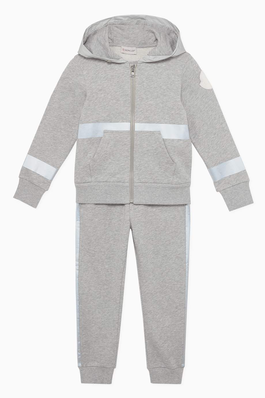 Shop Moncler Grey Reflective Stripe Tape Tracksuit for Kids | Ounass UAE
