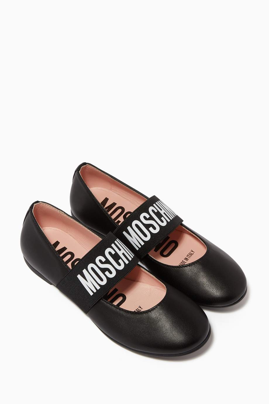 Shop Moschino Black Leather Logo Ballerinas for Kids | Ounass Saudi