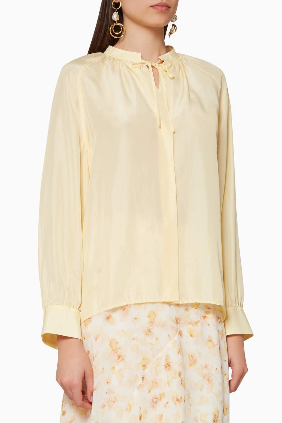 Shop Vince Yellow Poet Popover Silk Blouse for Women | Ounass UAE