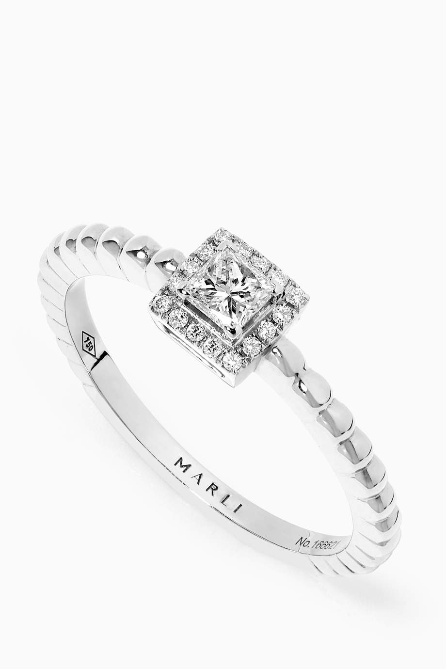 Shop Marli Silver Rock Square Diamond Ring in 18kt White Gold for Women ...