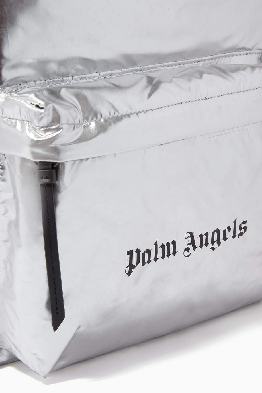 Shop Palm Angels Silver Logo Backpack in Metallic Nylon for Men ...