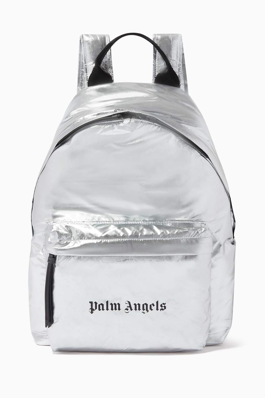 Shop Palm Angels Silver Logo Backpack in Metallic Nylon for Men ...