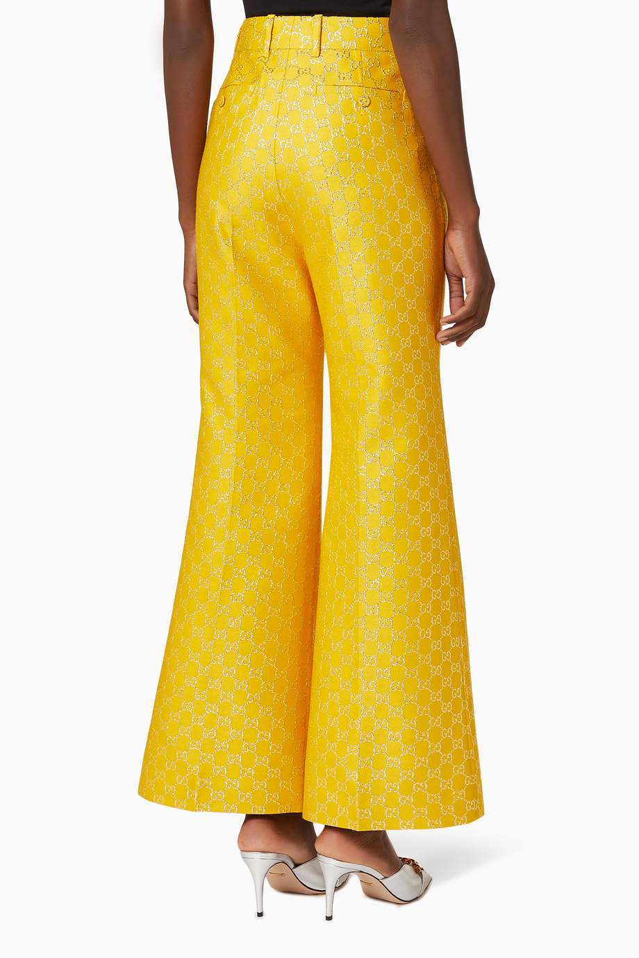 Shop Gucci Yellow Light GG Lamé Wide Pants for Women | Ounass Bahrain