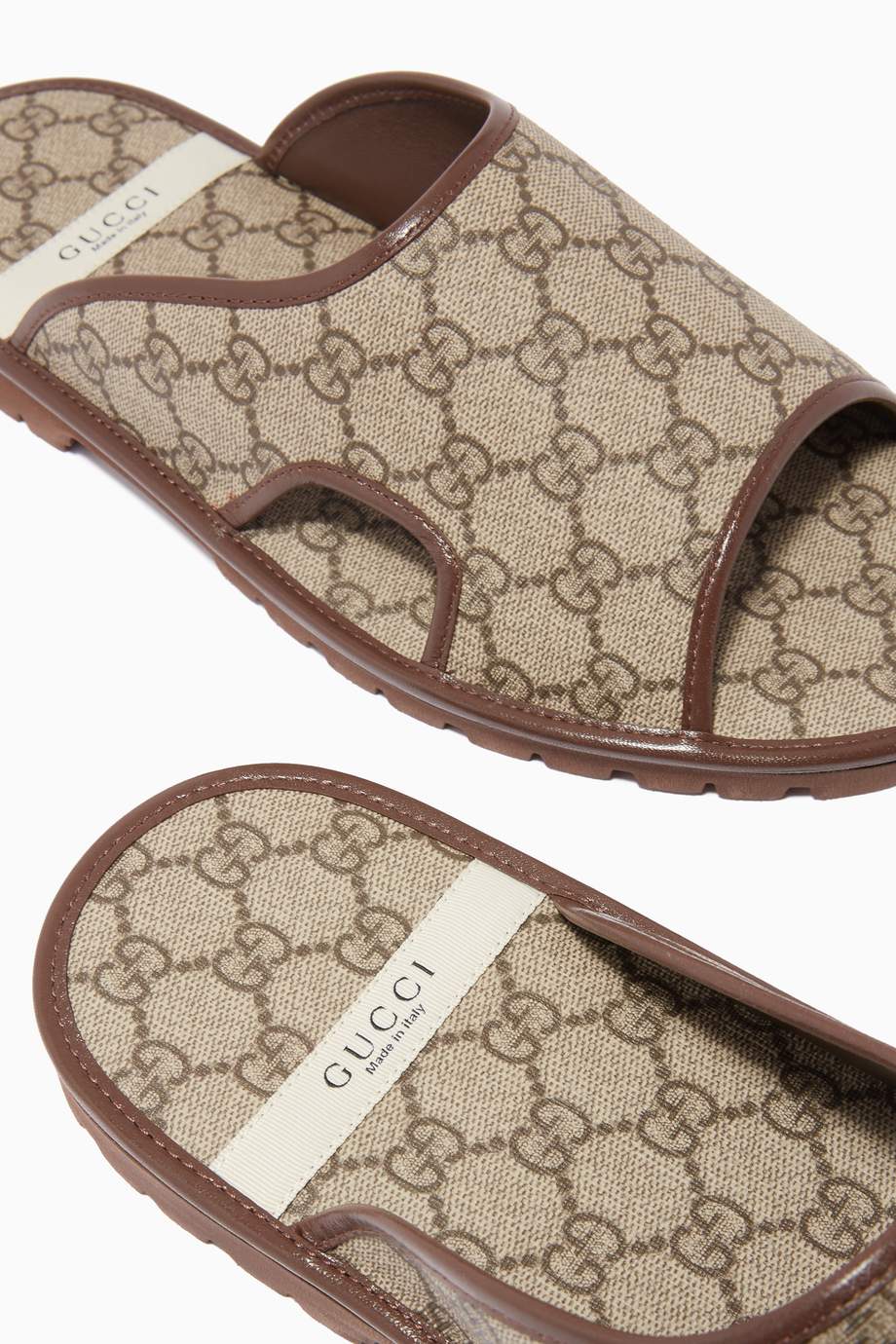 Shop Gucci Brown GG Supreme Slide Sandals in Canvas for Men | Ounass Saudi
