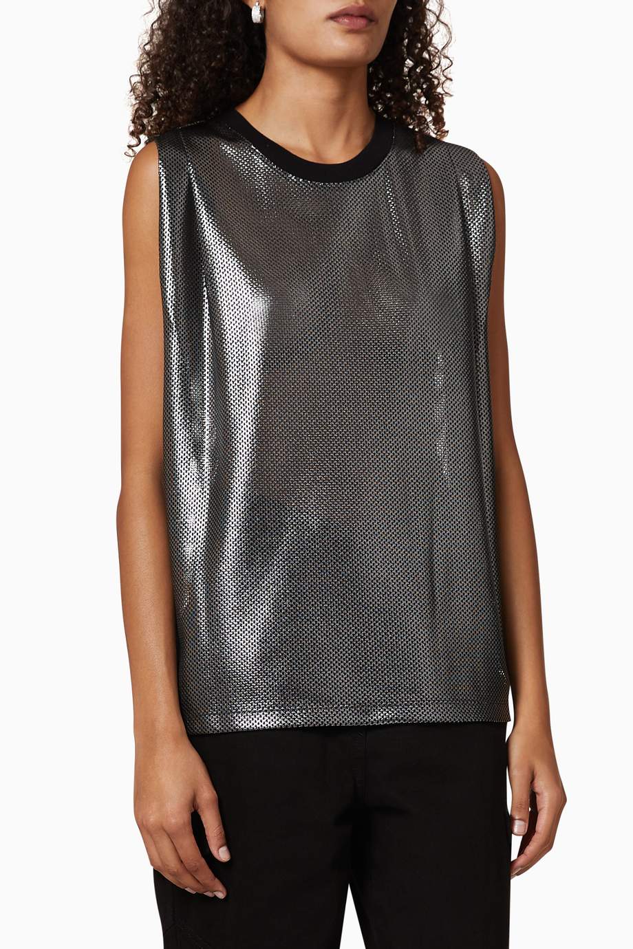 Shop RTA Silver Tyler Mesh Tank Top for Women | Ounass UAE