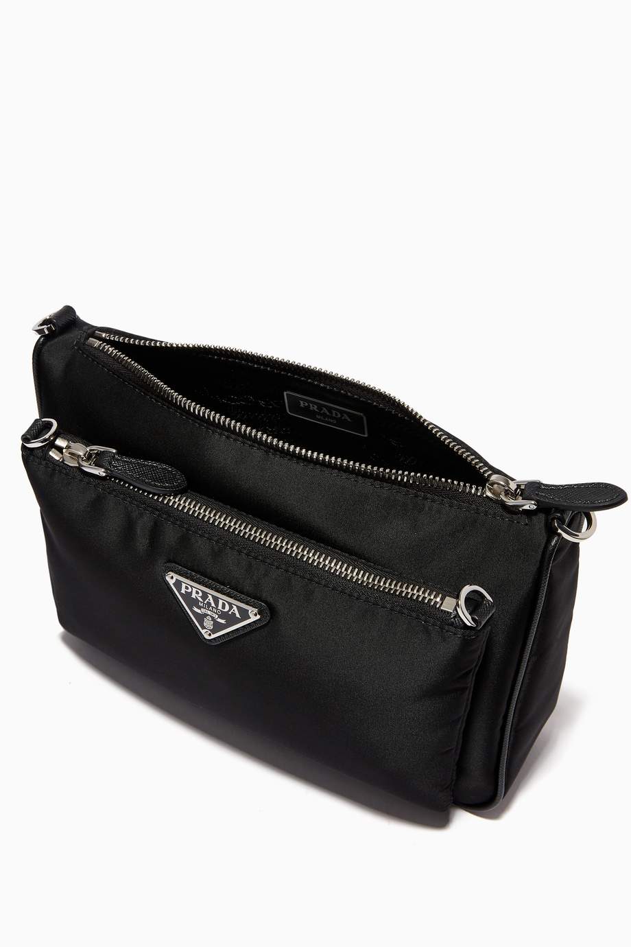Shop Prada Black Bandoliera Medium Crossbody Bag in Nylon & Saffiano ...