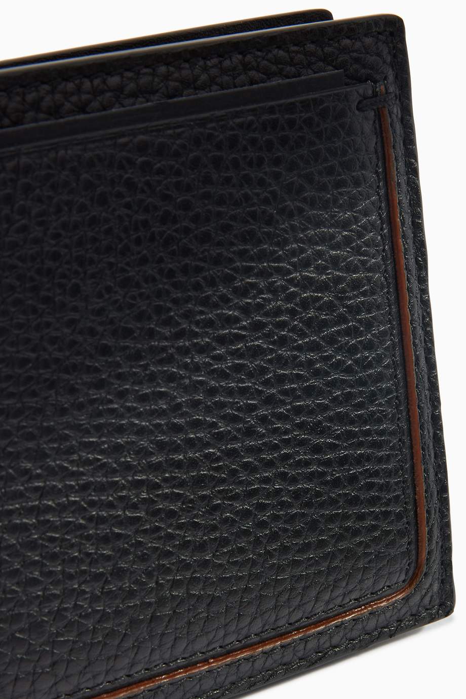 Shop Ermenegildo Zegna Black 8CC Billfold Wallet in Grained Calfskin ...