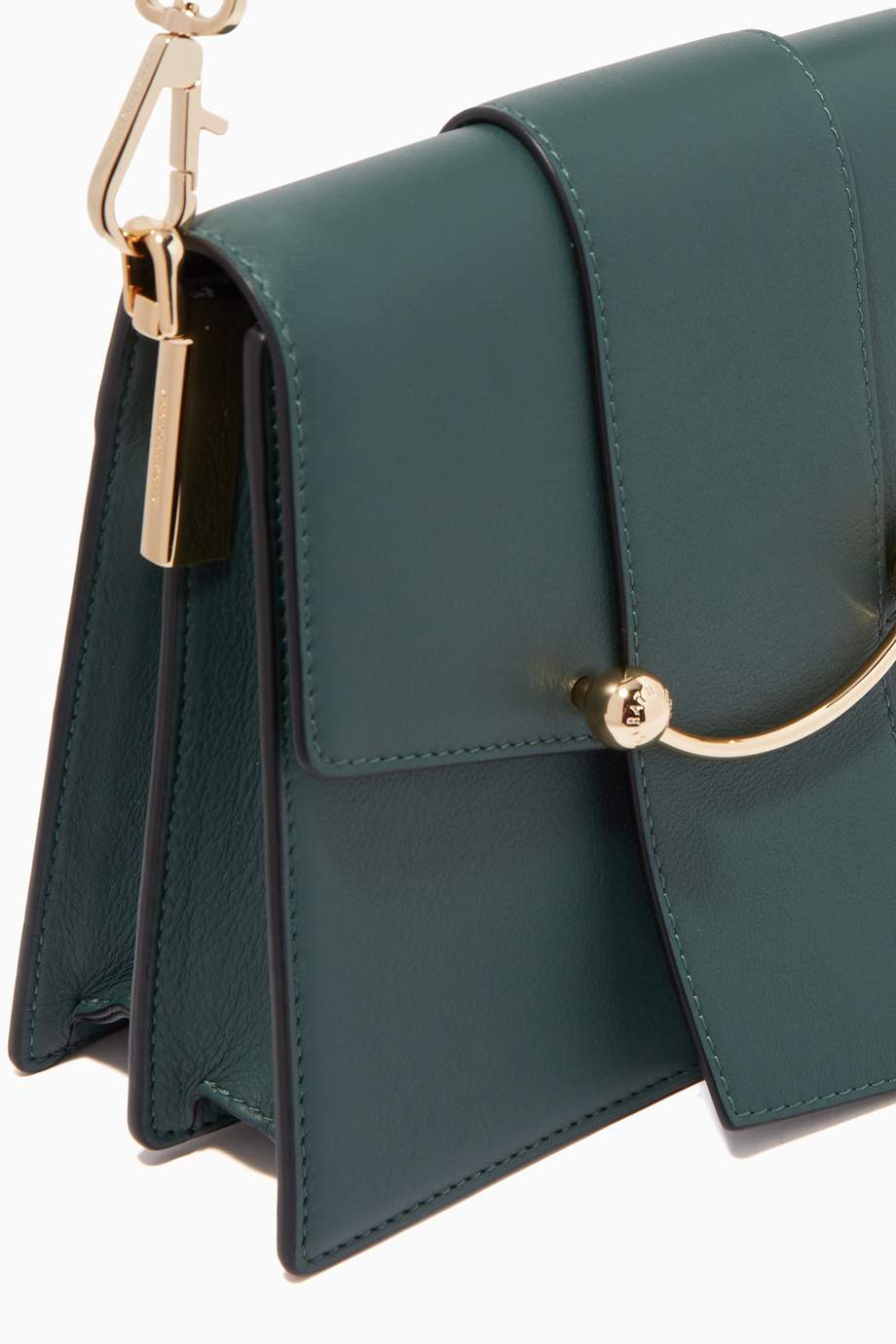 Shop Strathberry Green Box Crescent Shoulder Bag in Leather for Women ...