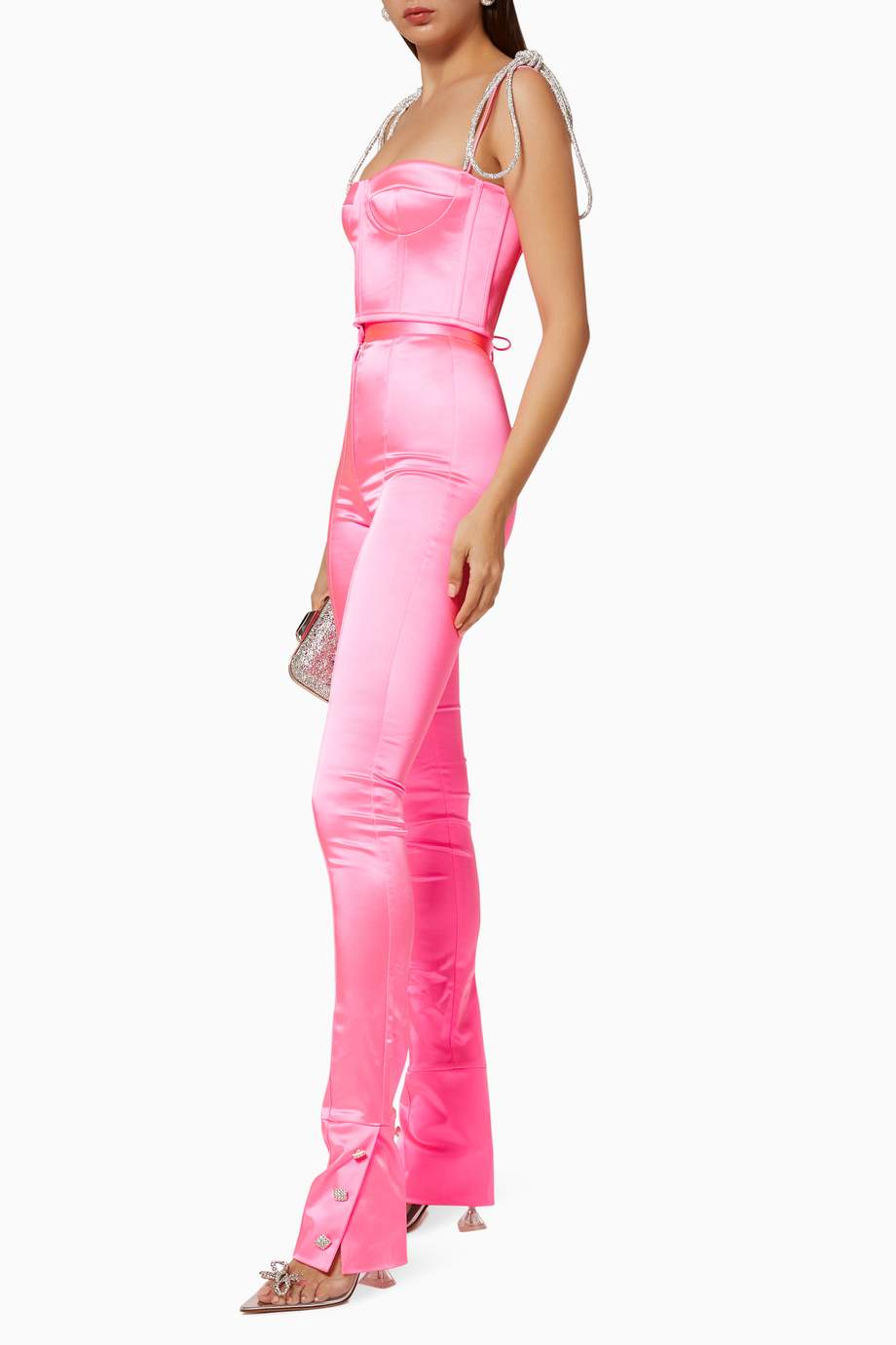 Shop Mach&Mach Pink Satin Corset Top for Women | Ounass UAE