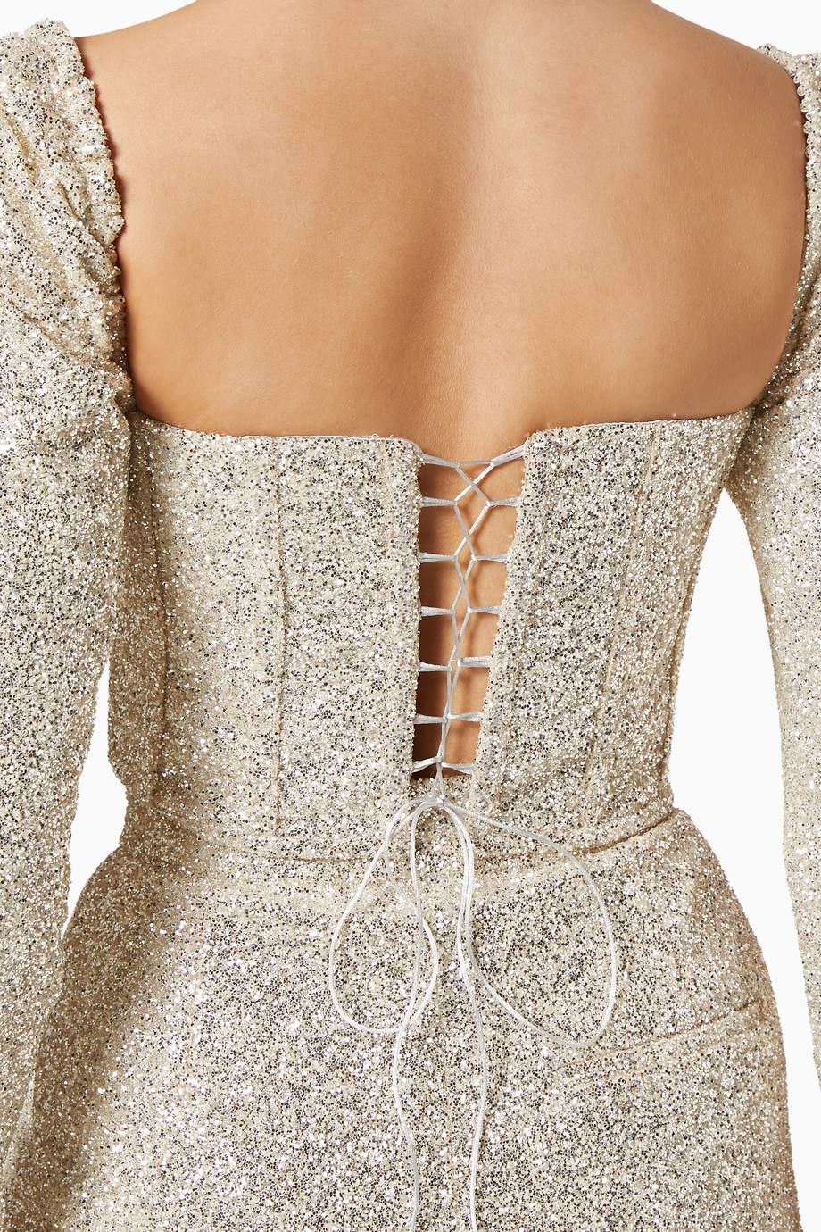 Shop Mach&Mach White Puff-Sleeve Glitter Corset Top for Women | Ounass UAE