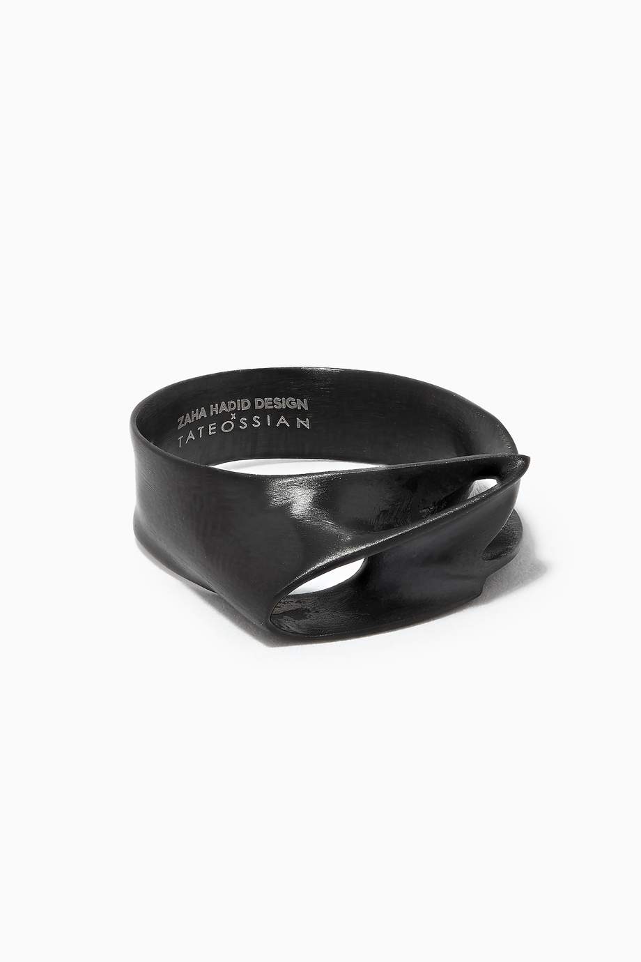 Shop Tateossian Black x Zaha Hadid Design Twisted Ring in Stainless ...
