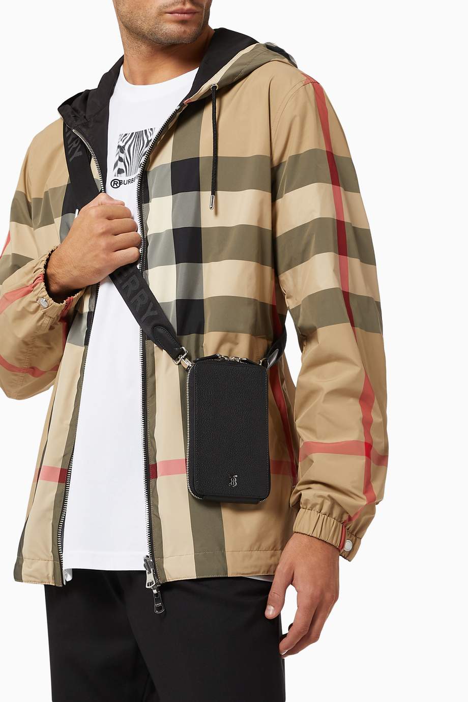 Shop Burberry Black Phone Case with Detachable Strap in Grainy Leather ...