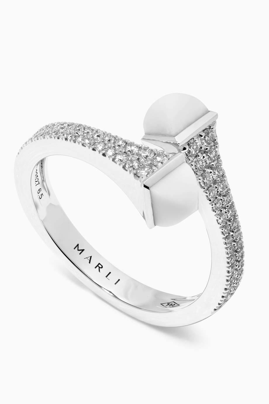 Shop Marli Silver Cleo Diamond Wrap Ring with White Agate in 18kt White ...