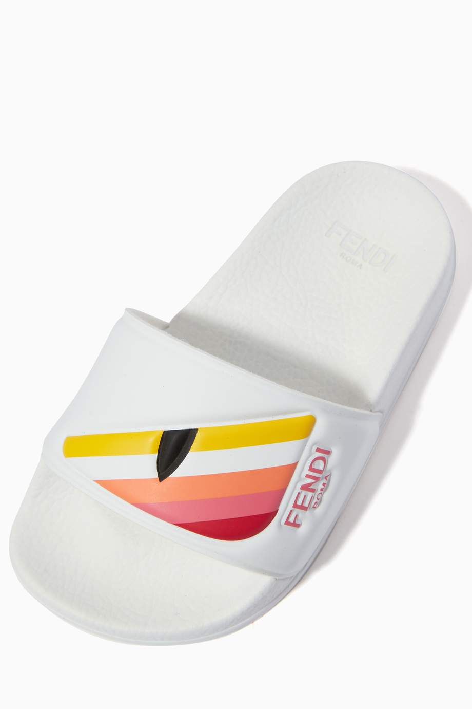 Shop Fendi White Monster Eyes Slides in Rubber for Kids | Ounass UAE