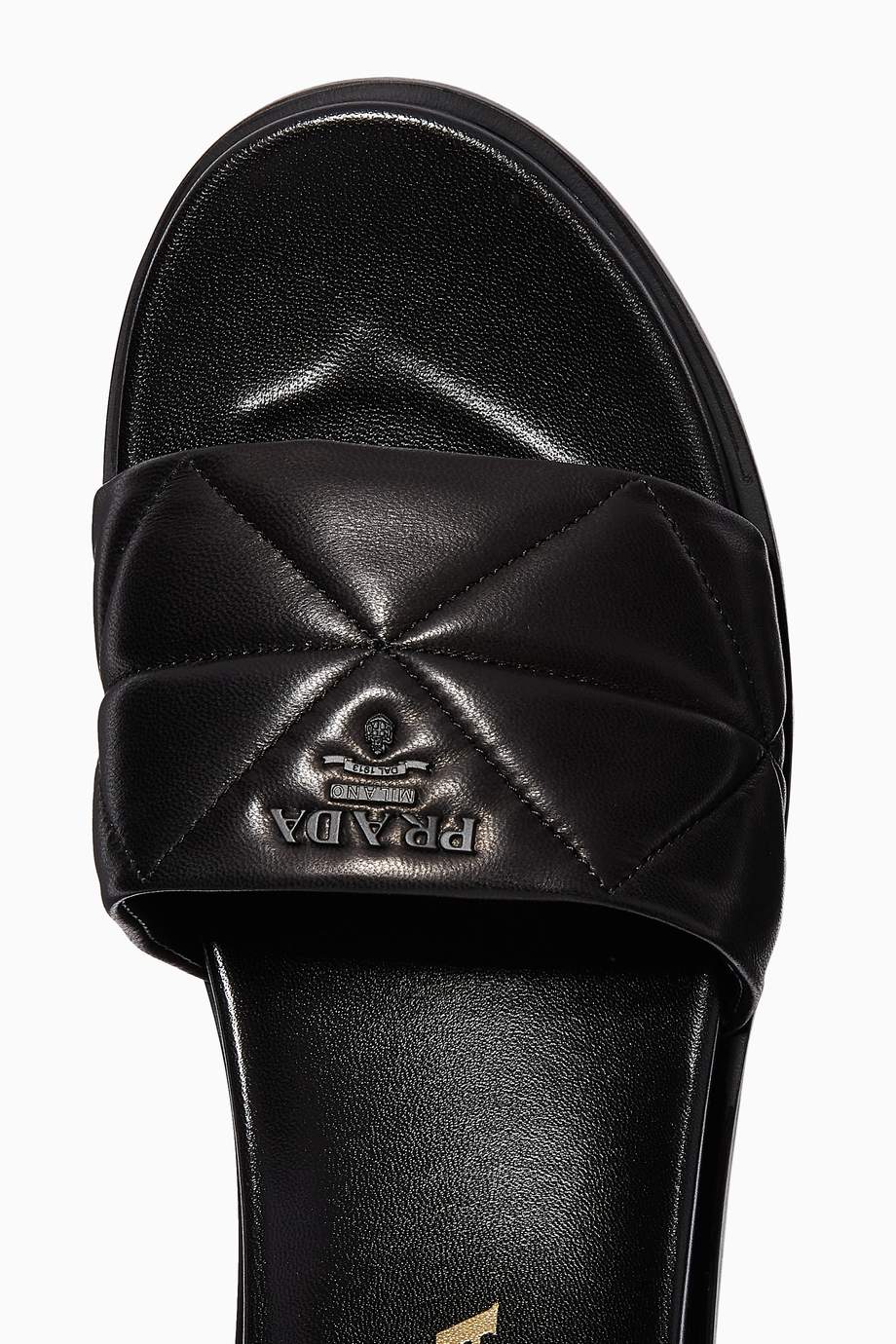 Shop Prada Black Logo Slides in Quilted Nappa for Women | Ounass UAE