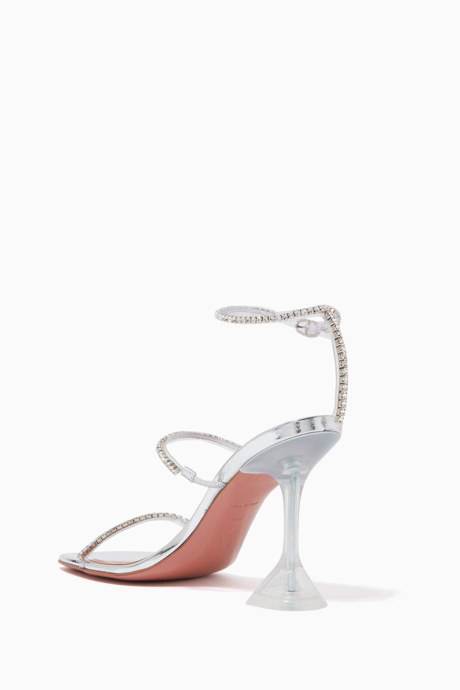 Shop Amina Muaddi Multicolour Gilda Glass Sandals in Mirror Leather ...