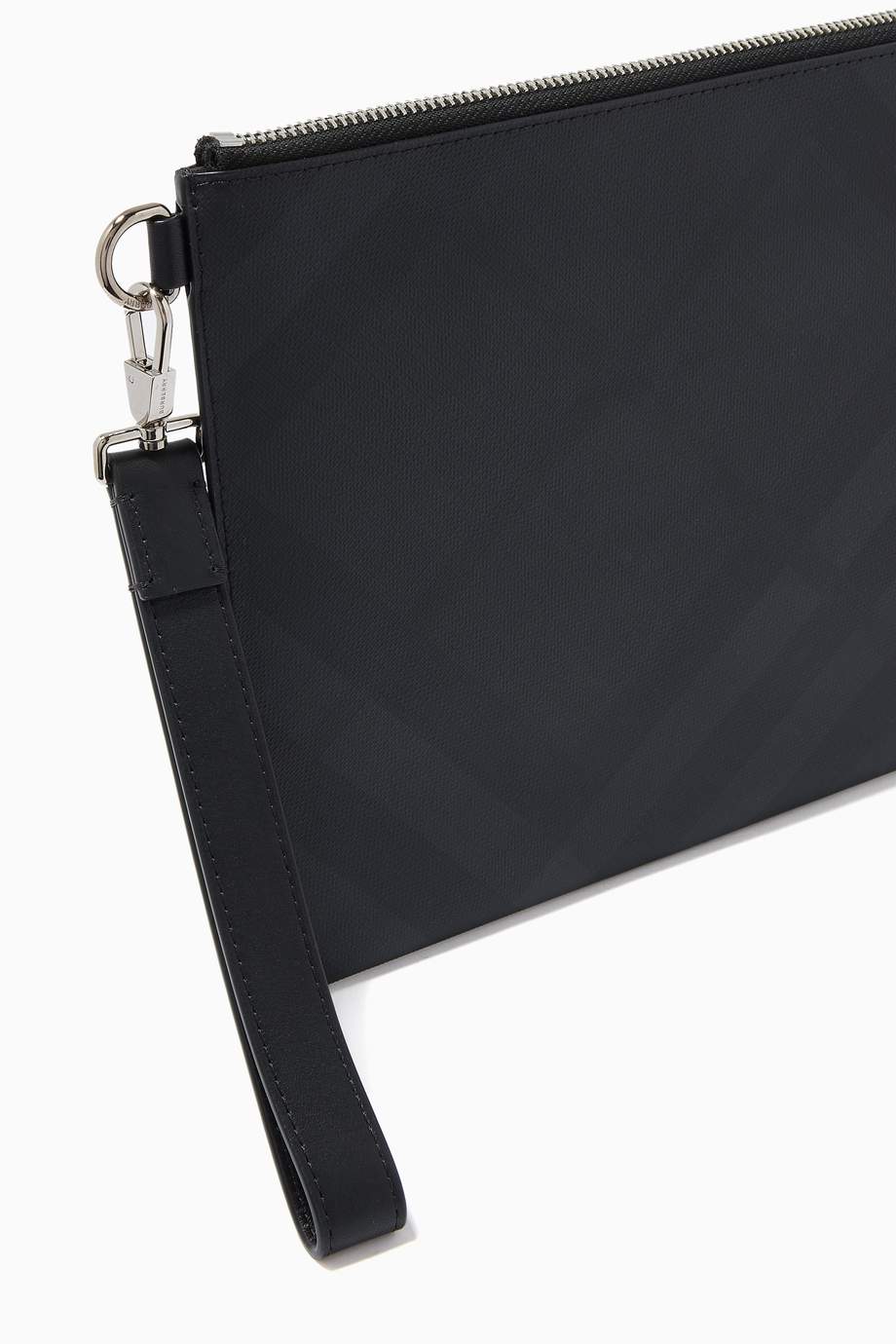 Shop Burberry Grey Zip Pouch in London Check Canvas & Leather for Men ...