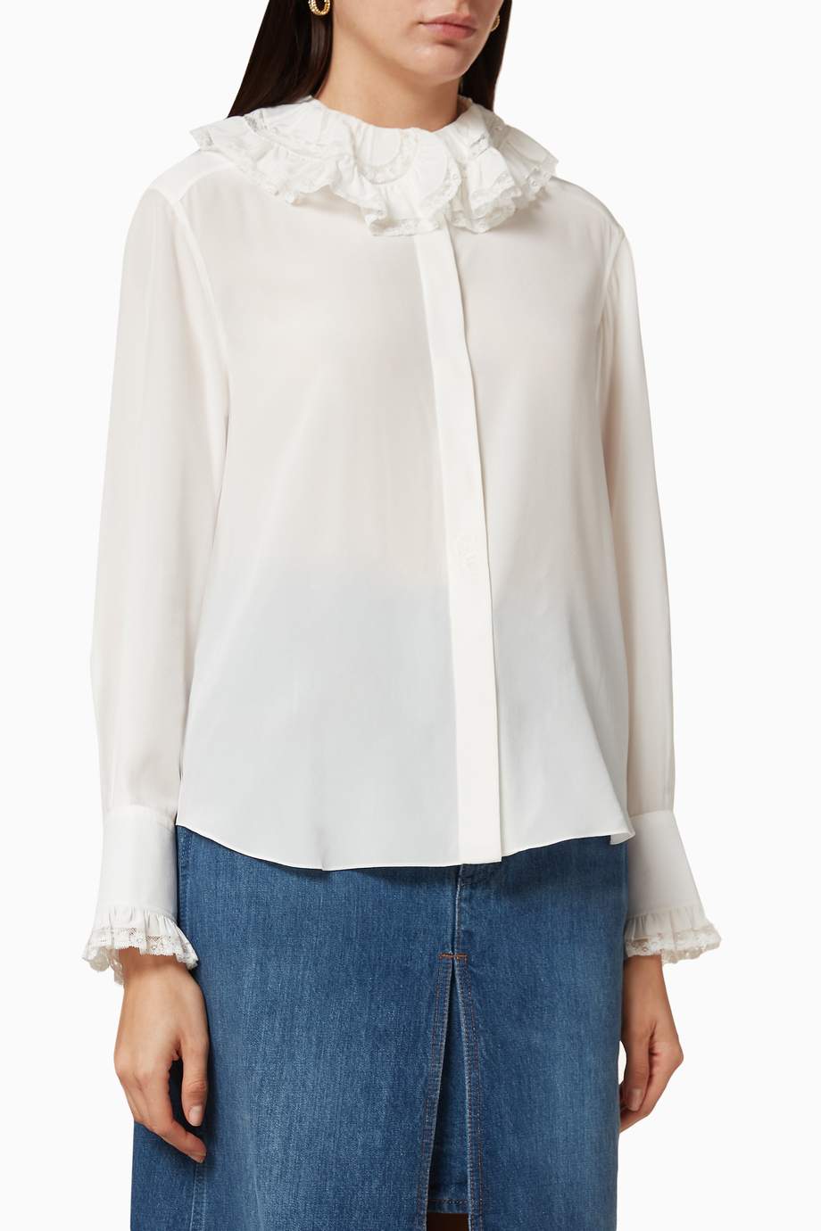 Shop Chloé White Ruffled Collar Silk Blouse for Women | Ounass UAE