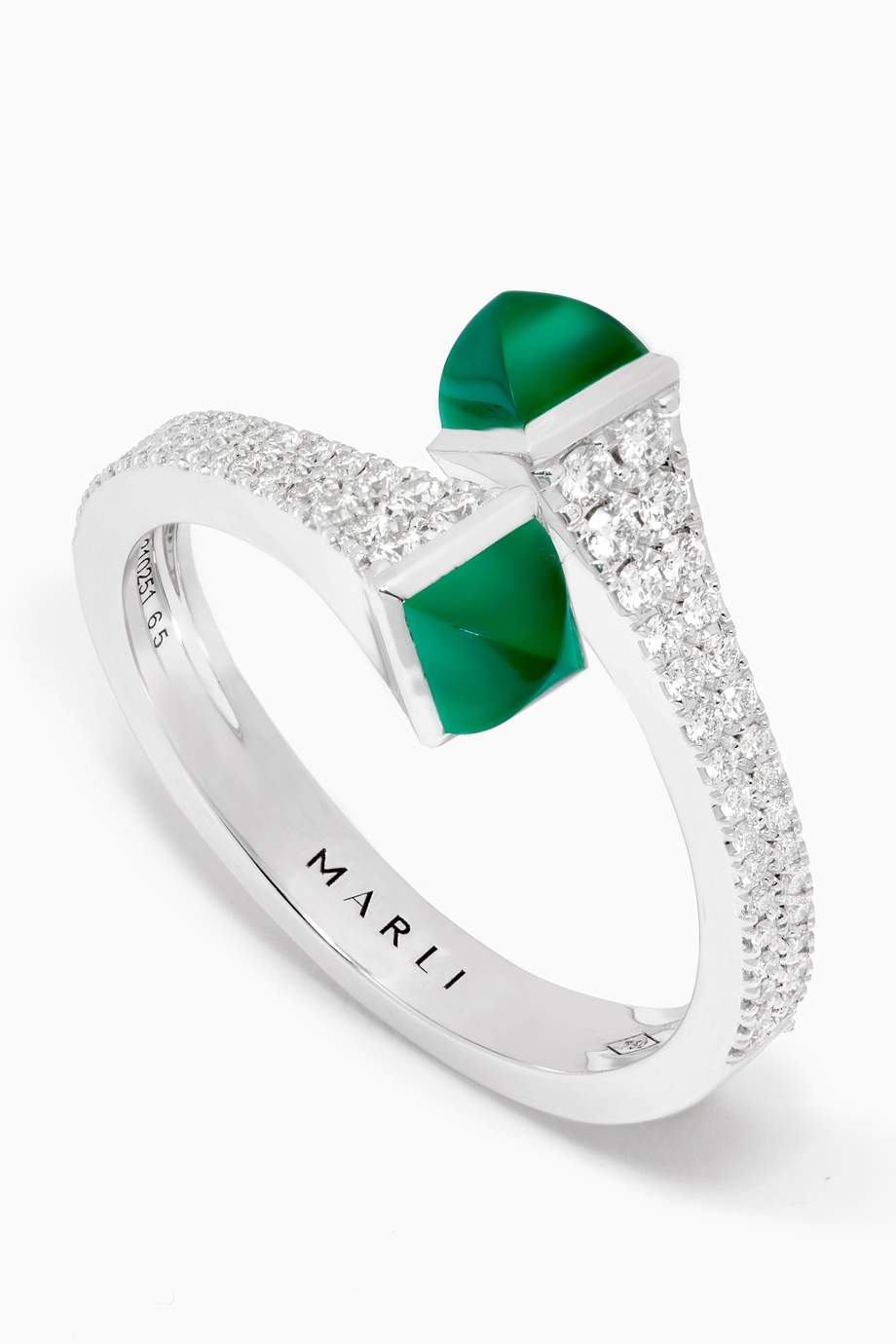 Shop Marli Silver Cleo Diamond Wrap Ring with Green Jade in 18kt White ...