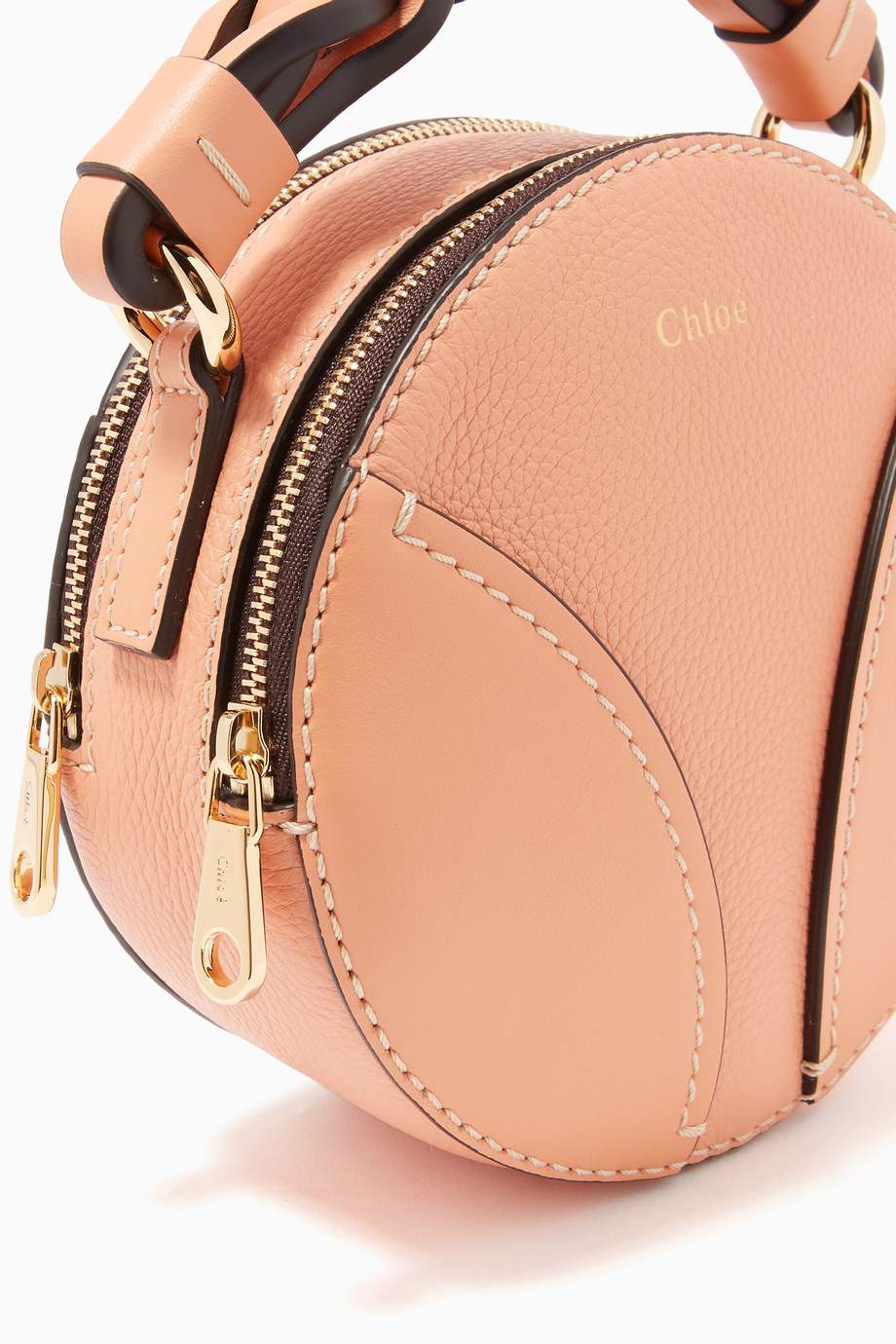 Shop Chloé Pink Mini Daria Round Bag in Grained & Shiny Calfskin for ...