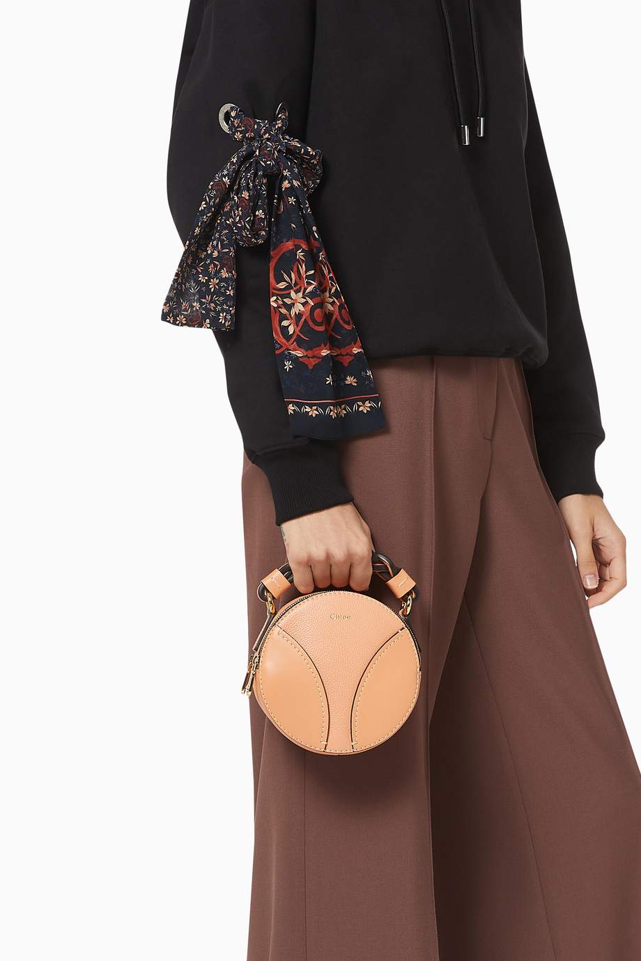 Shop Chloé Pink Mini Daria Round Bag in Grained & Shiny Calfskin for ...