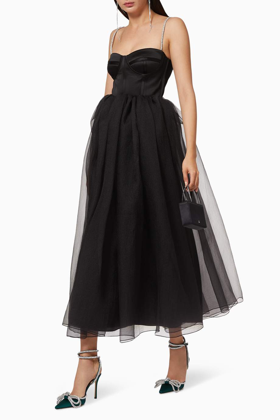 Shop Mach&Mach Black Crystal-Embellished Silk Corset Top for Women ...