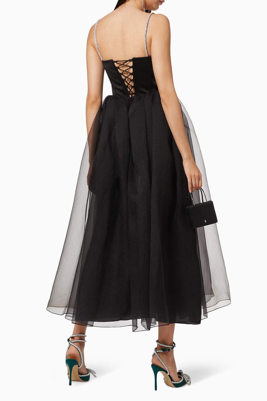 Shop Mach&Mach Black Crystal-Embellished Silk Corset Top for Women ...