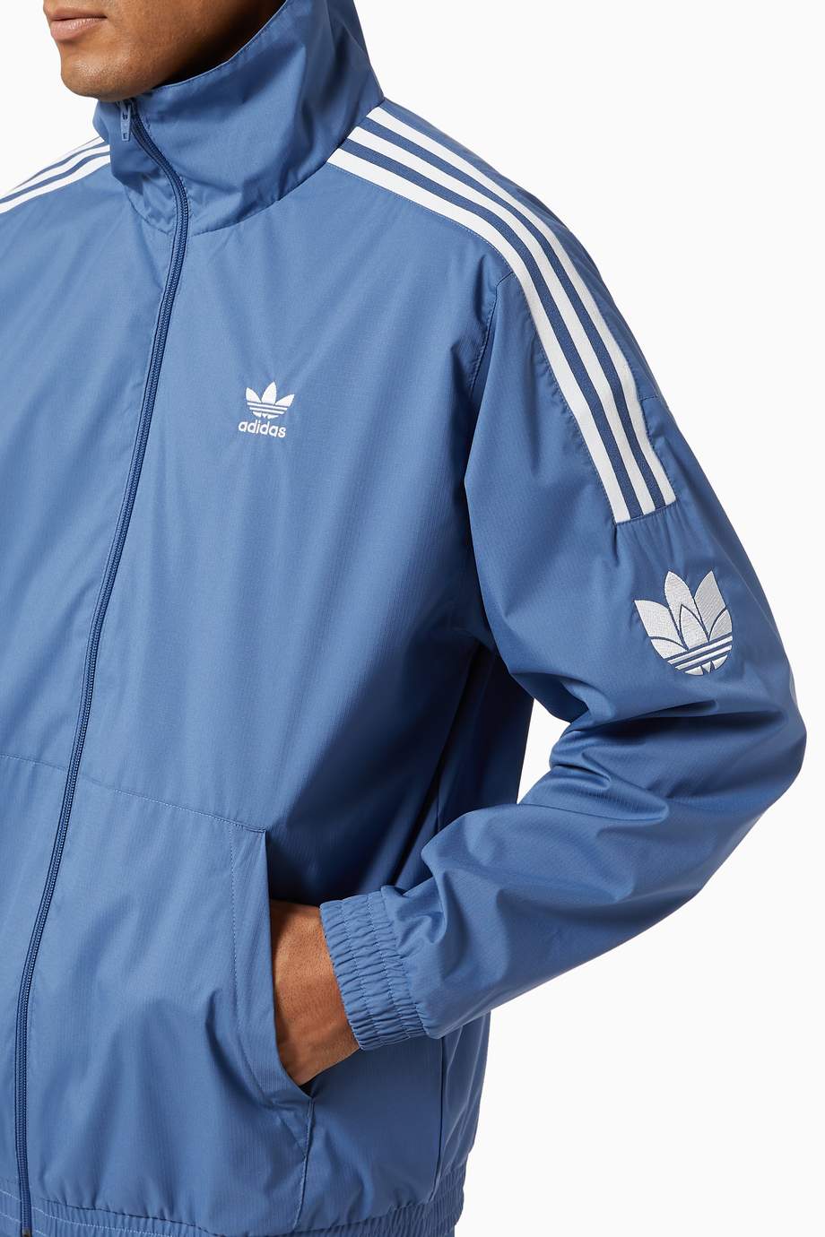 Shop Adidas Originals Blue Adicolor 3d Trefoil 3 Stripes Track Jacket