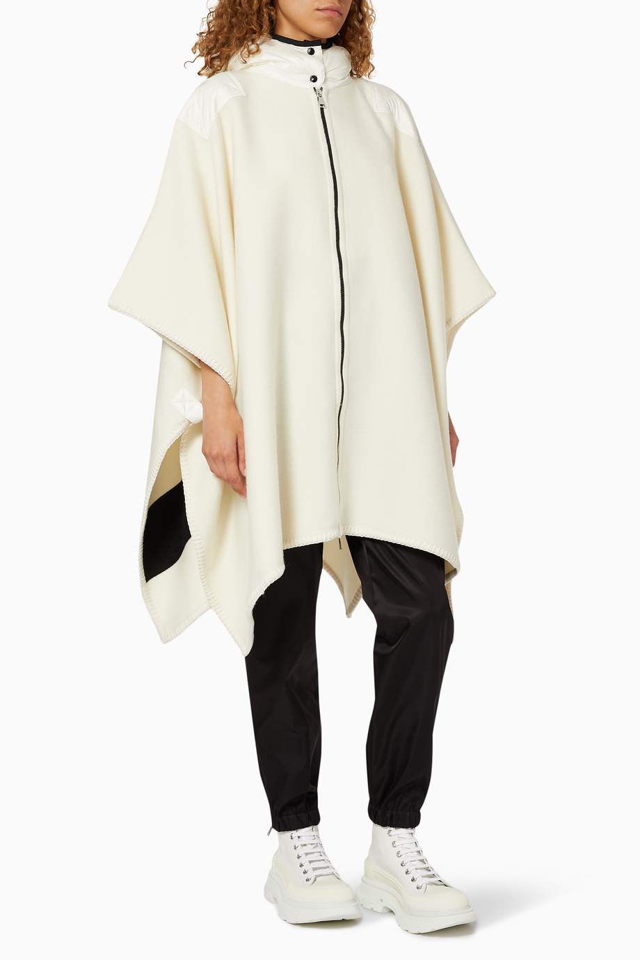 Shop Moncler White Mantella Wool & Nylon Puffer Sleeve Cape Jacket for ...